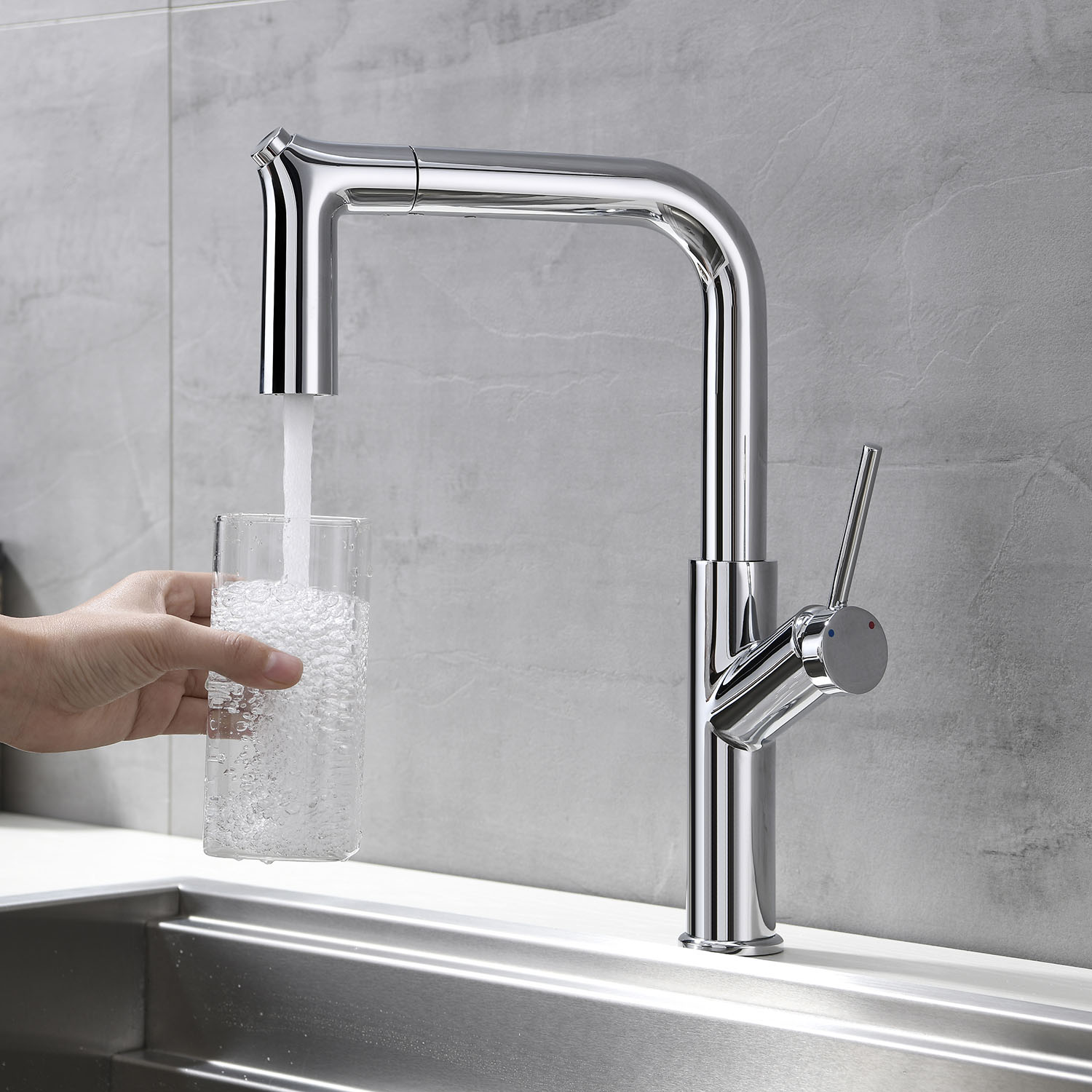 Pull-out Kitchen Faucet Brass Round Faucet Body Dual Functions Spout ...