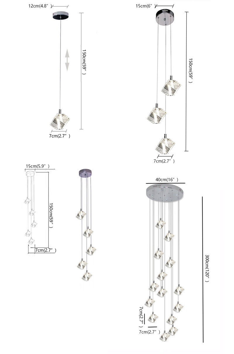 Modern Crystal Cluster Pendant Light Square Lamp Shades Duplex Stair Office