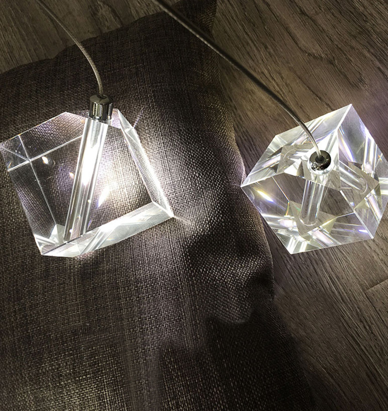 Modern Crystal Cluster Pendant Light Square Lamp Shades Duplex Stair Office